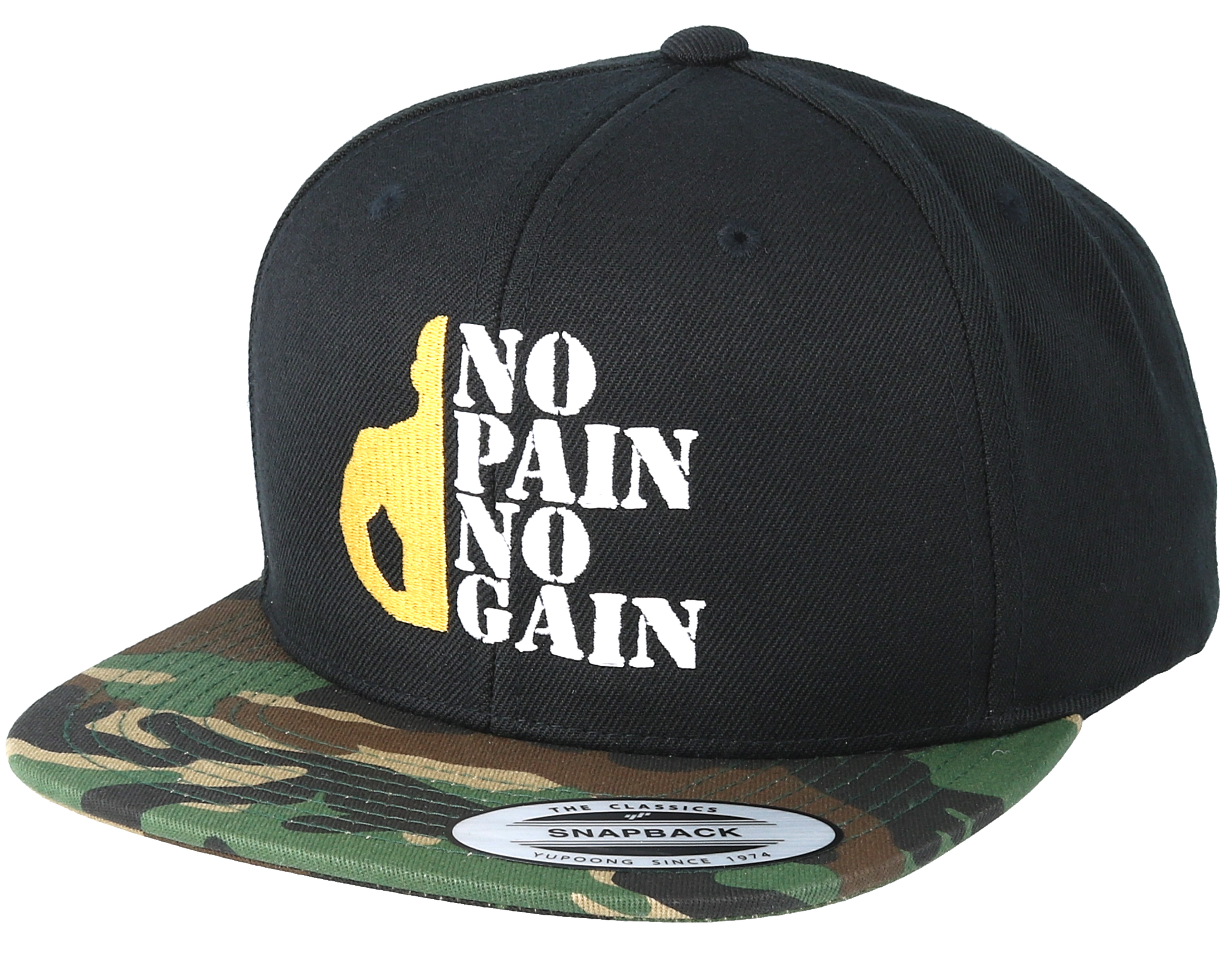 No Pain No Gain Black/Camo Snapback | Hatstoreworld.com