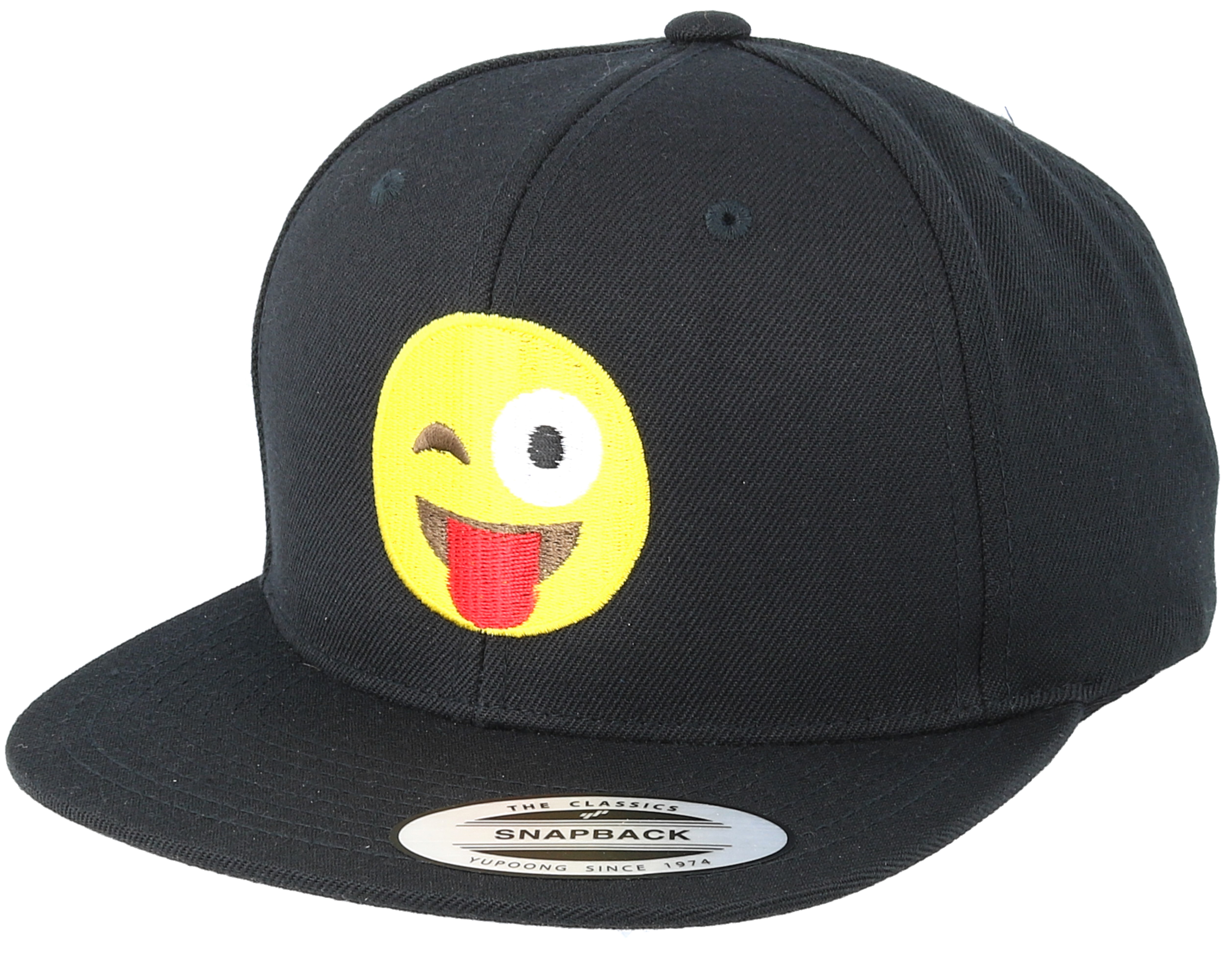 Emoji Tongue Blink Black Snapback | Hatstoreworld.com