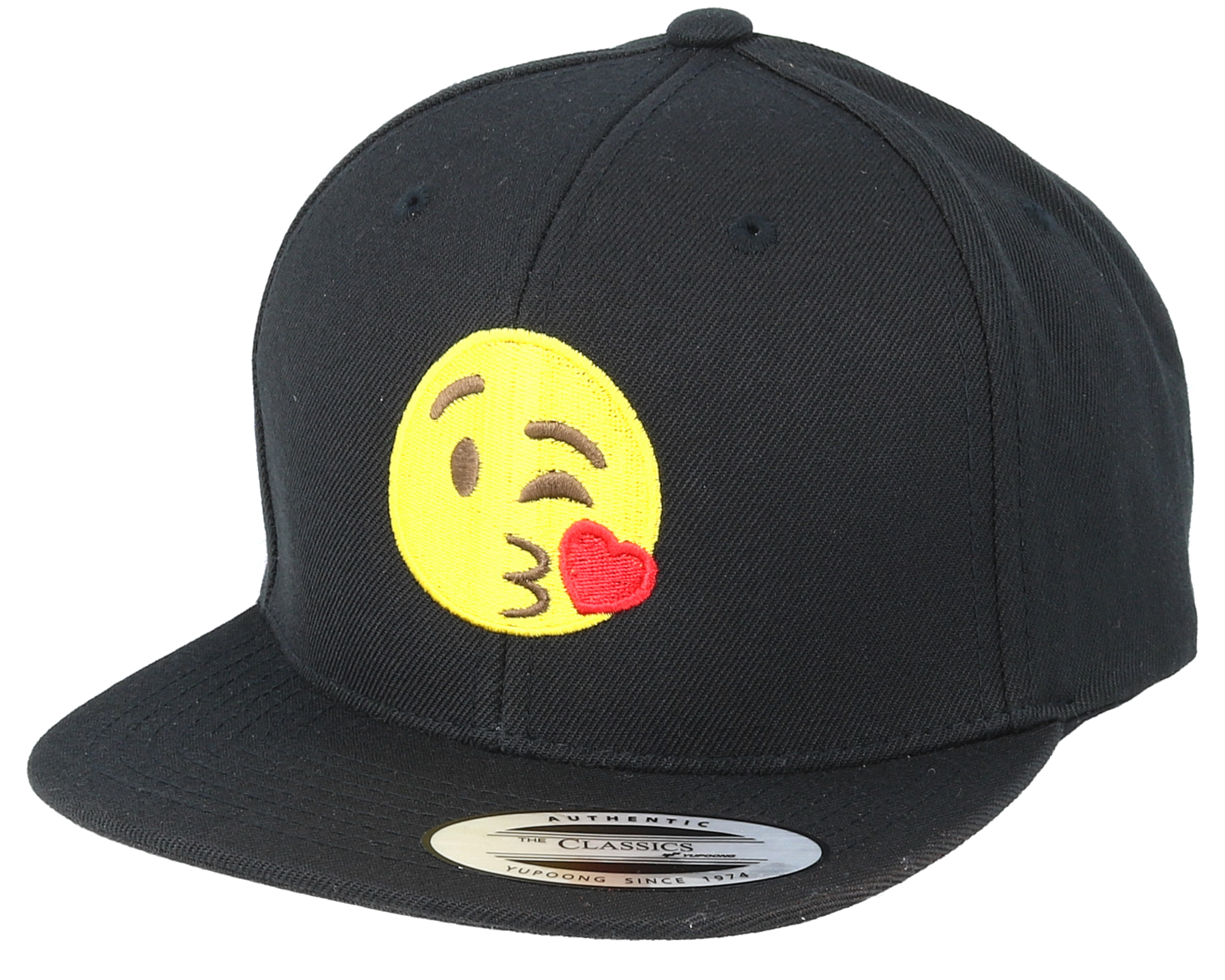 Kids Emoji Kiss Black Snapback | Hatstoreworld.com