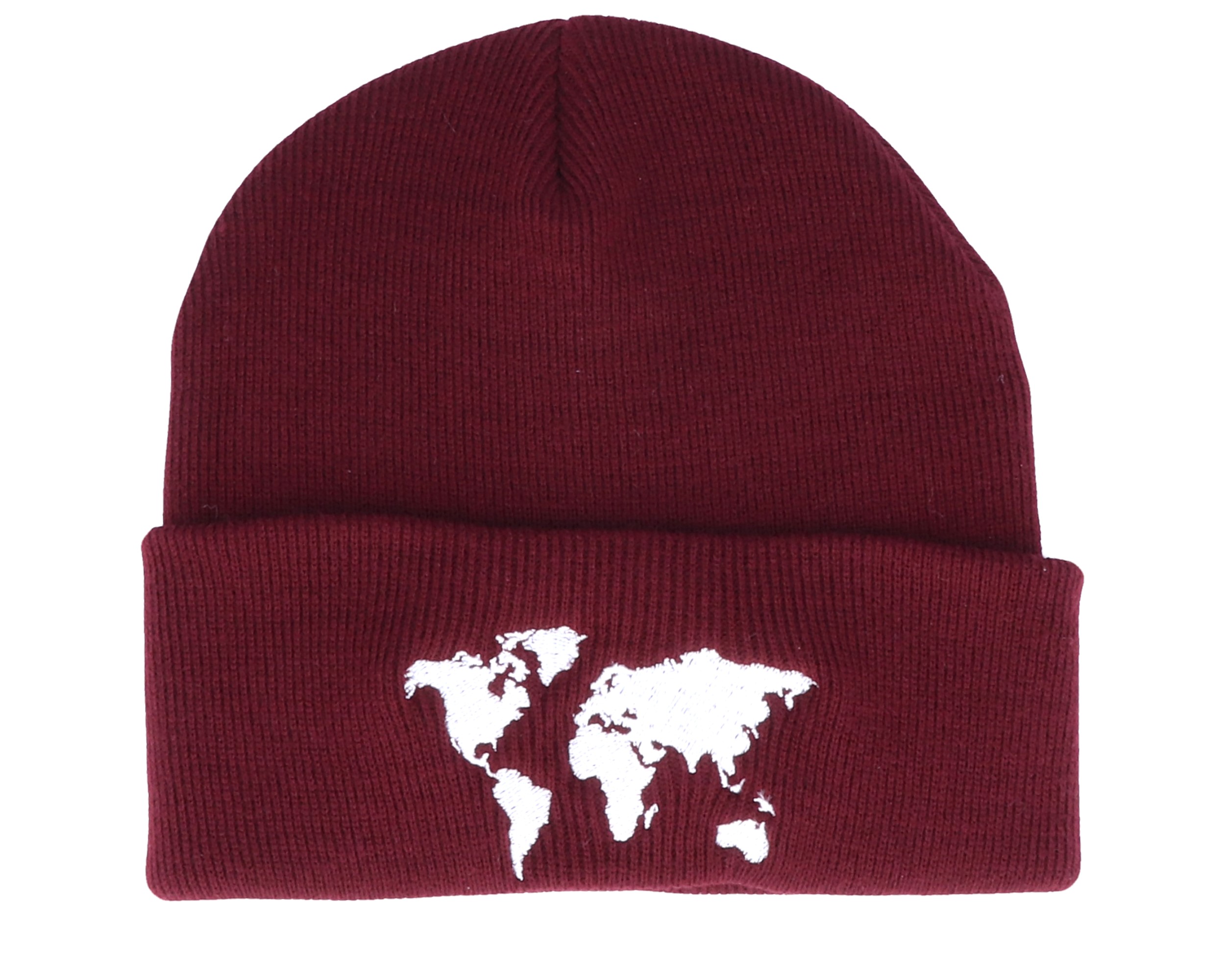 World Map Burgundy Beanie - Bacpakr | Hatstoreworld.com