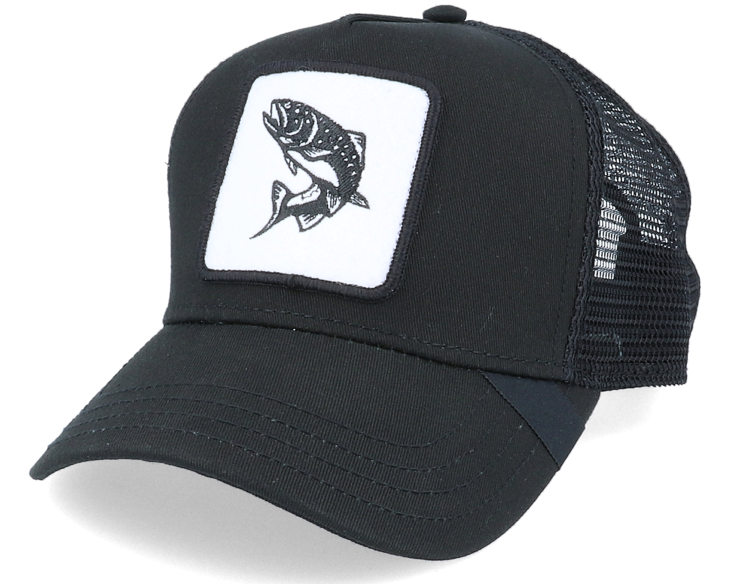 Black Trout Fish Patch Black Trucker - Skillfish | Hatstoreworld.com