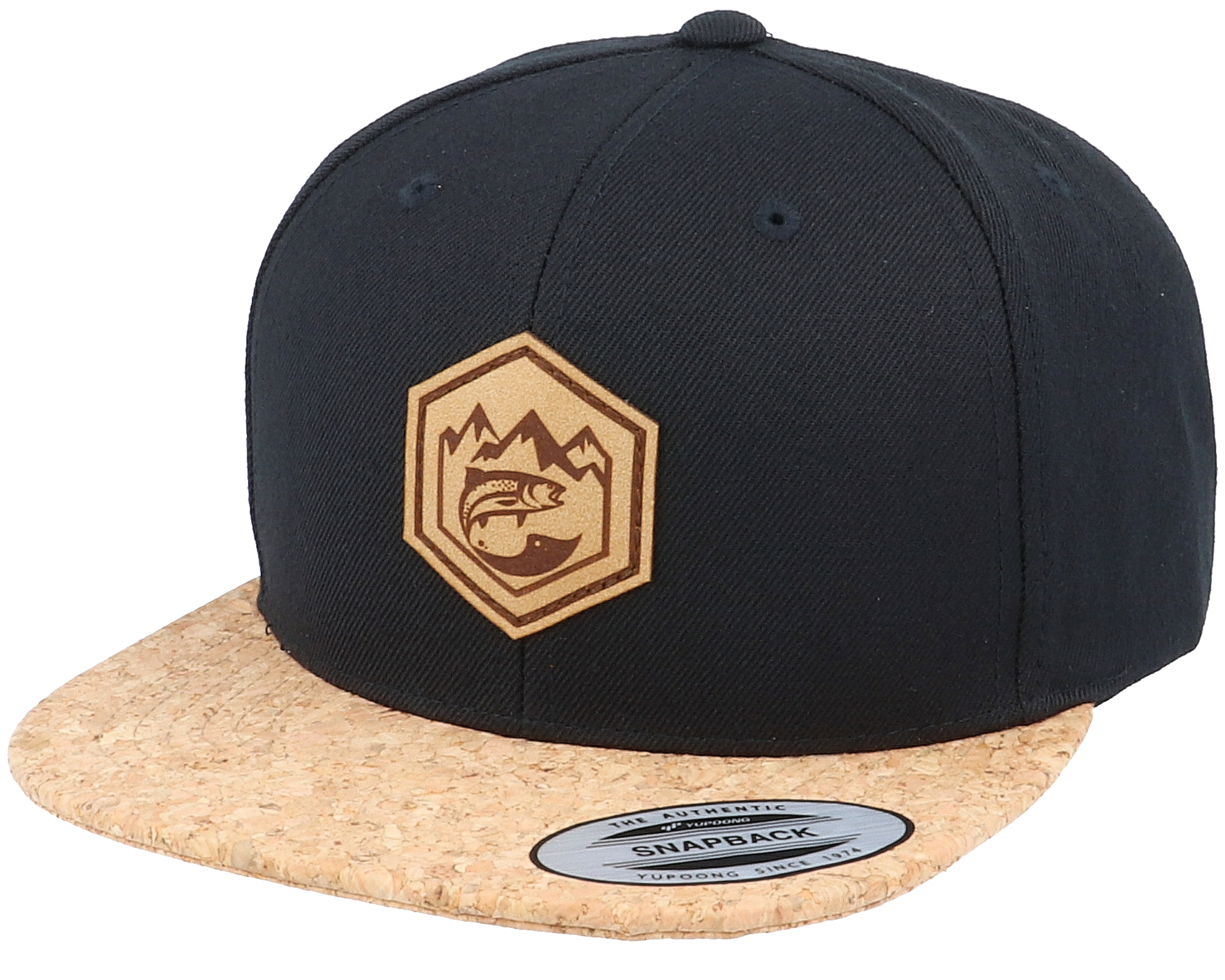 Mountain Badge Fish Patch Black/Cork Snapback | Hatstoreworld.com
