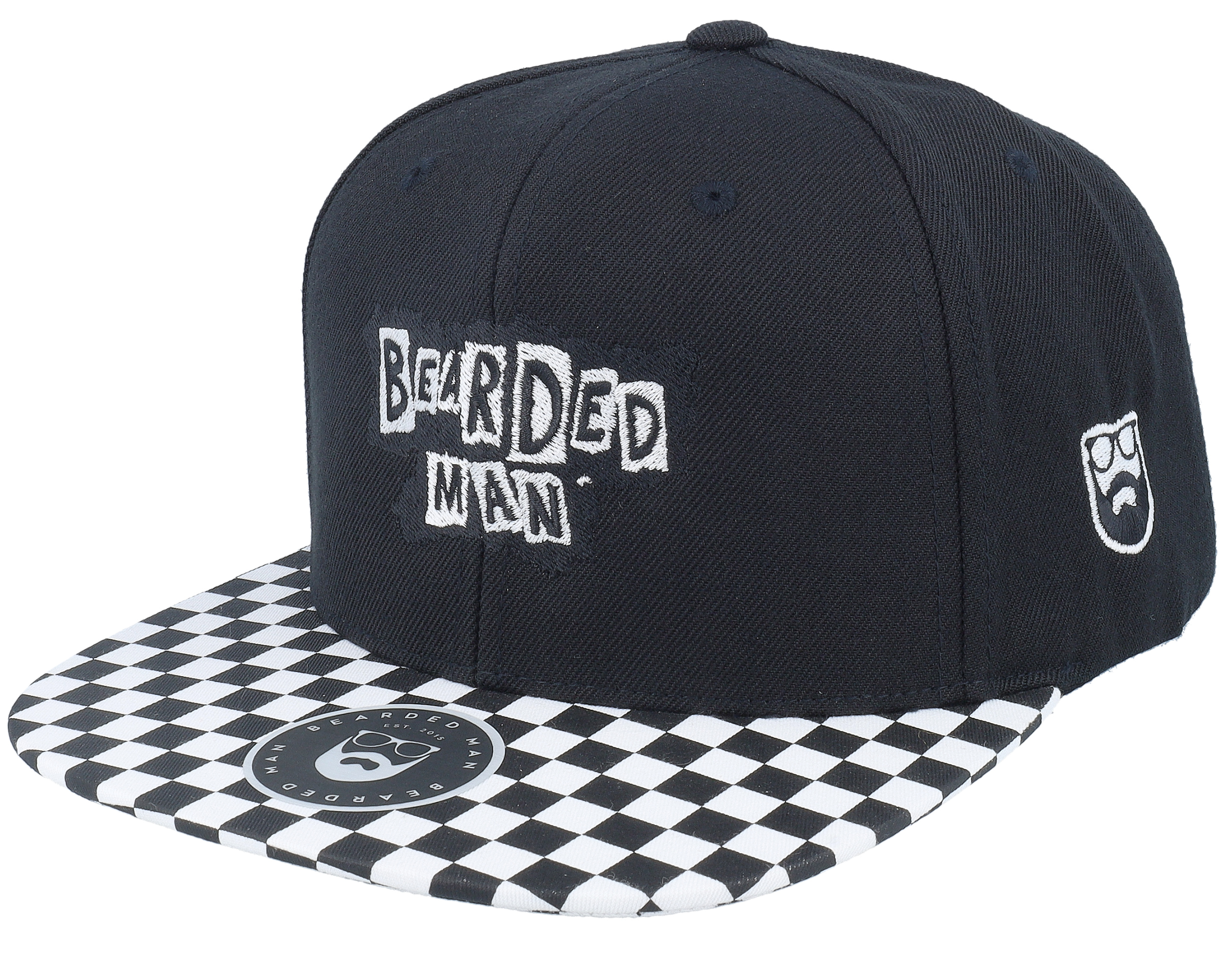 British Punk Logo Black/Checked Brim Snapback - Bearded Man ...