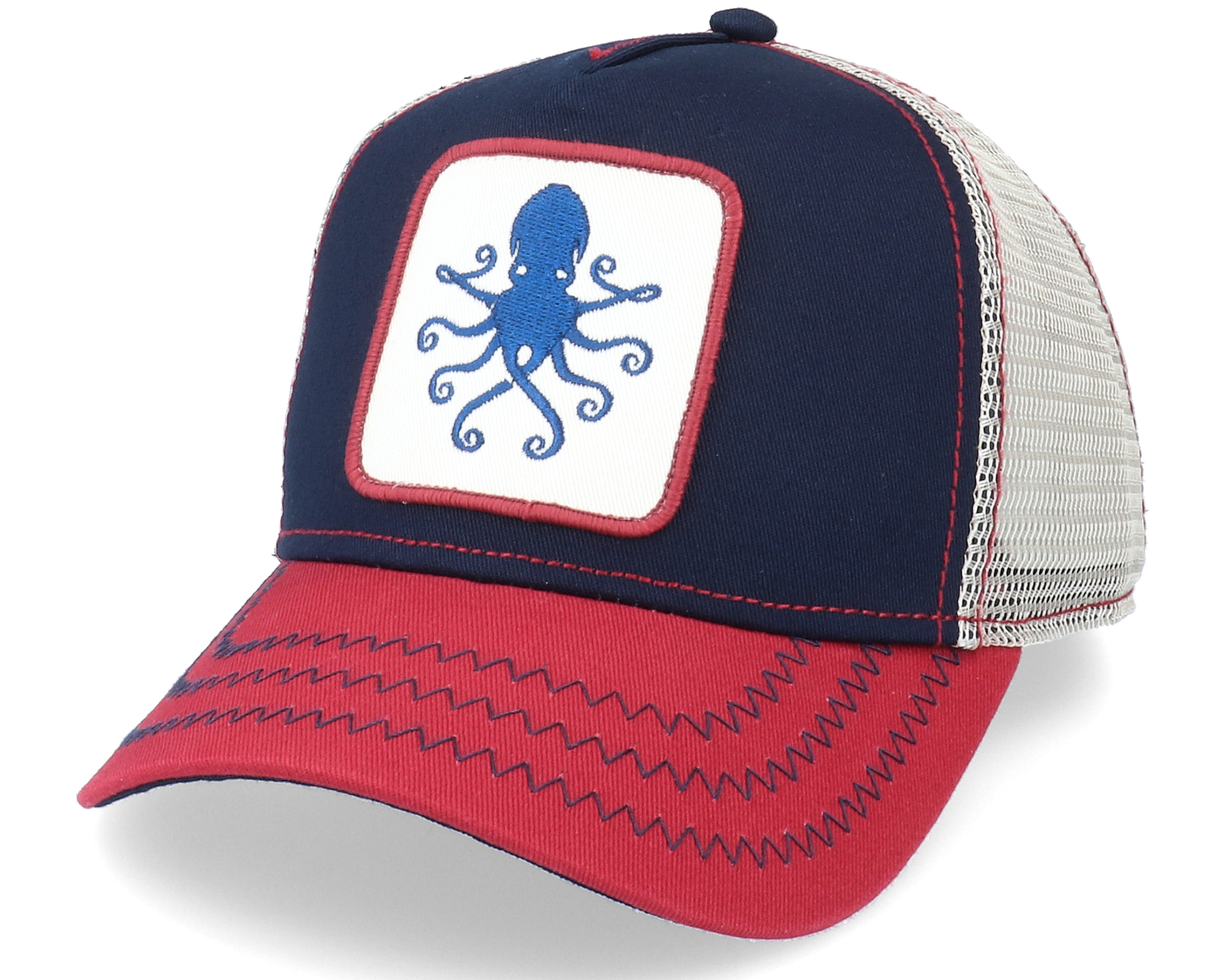 Octopus Patch Navy/Red/Beige Trucker - Iconic | Hatstoreworld.com