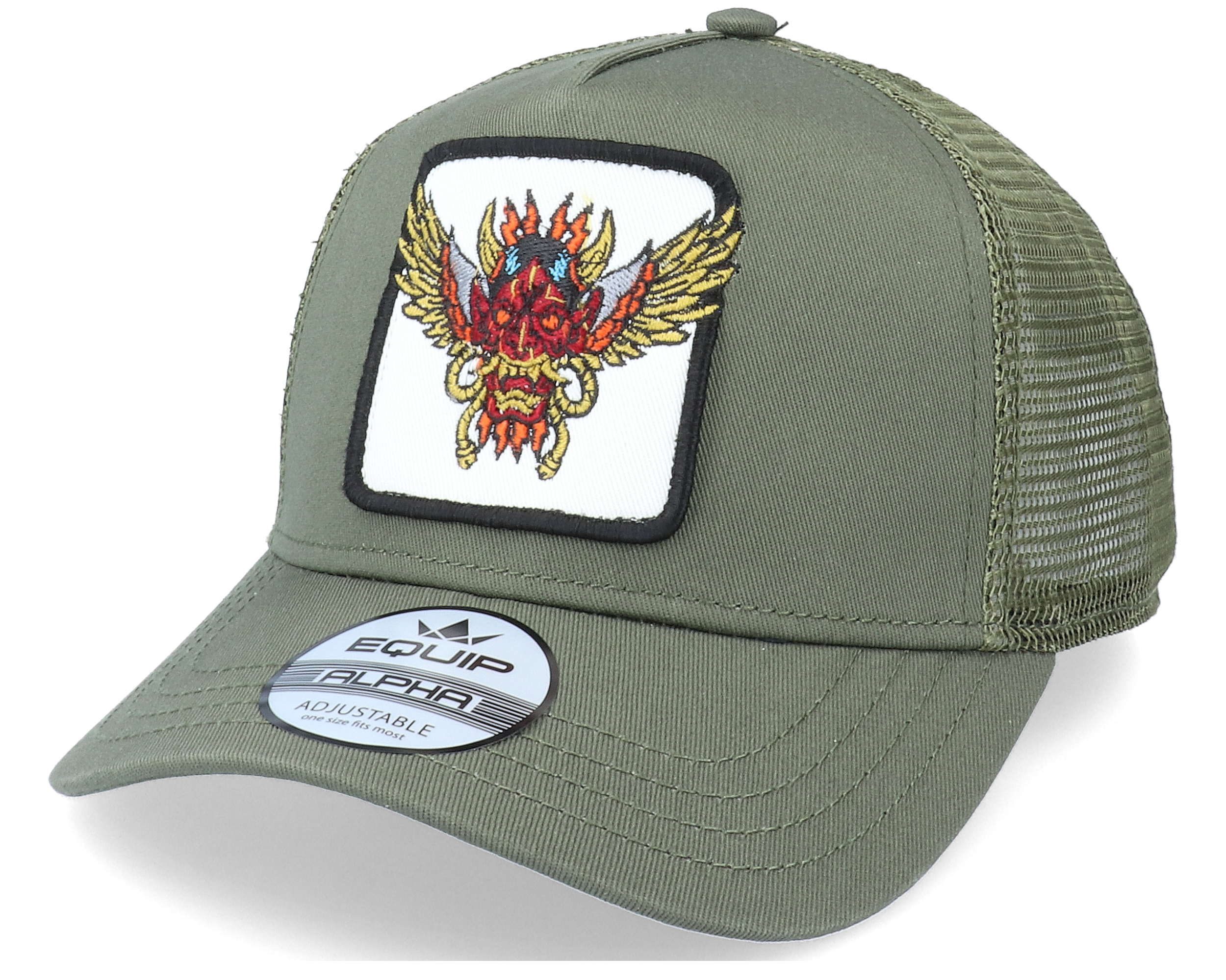Winged Oni Patch Olive Trucker - Iconic cap | Hatstoreworld.com