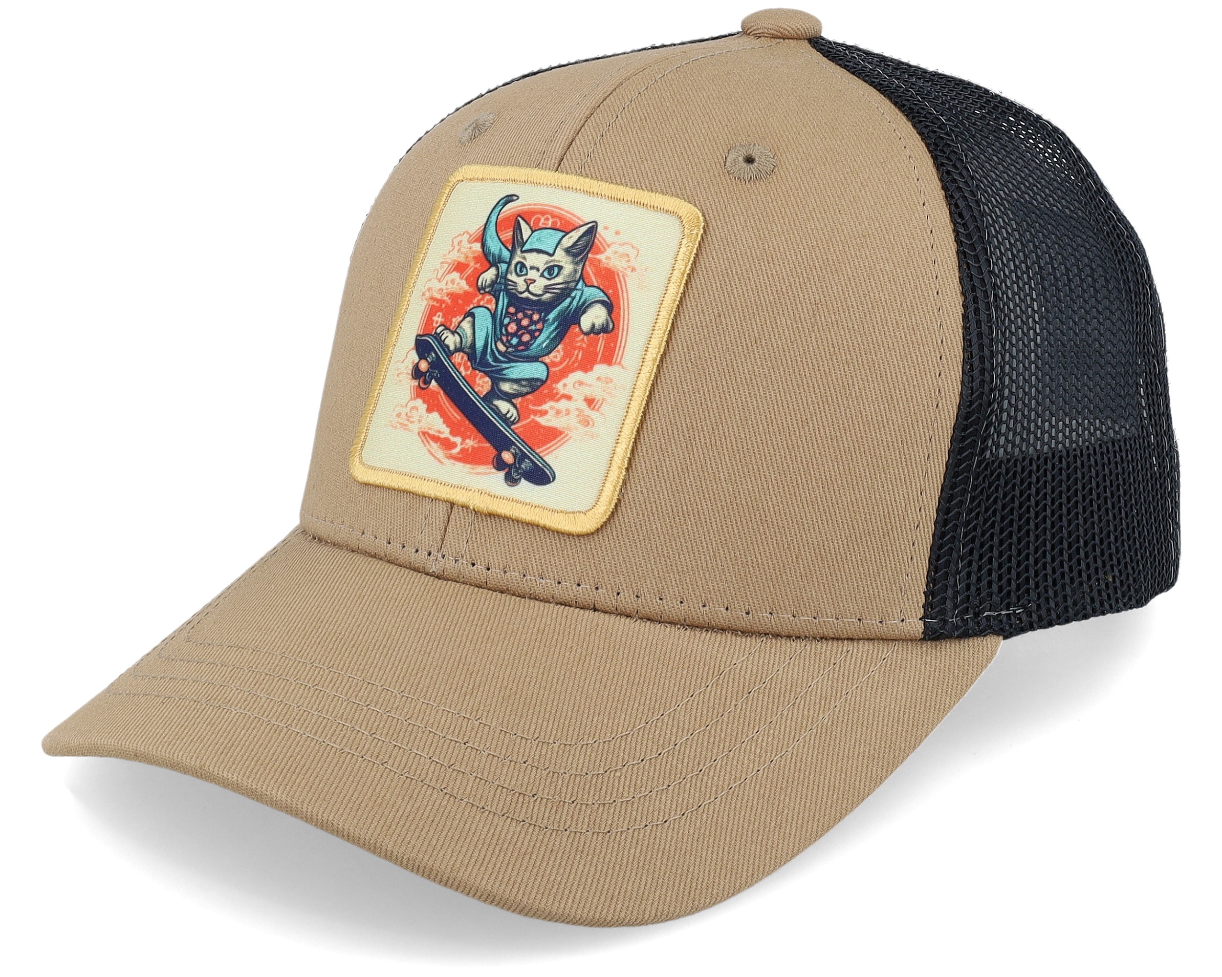 Kids Skater Cat Patch Caramel/Black Trucker | Hatstoreworld.com