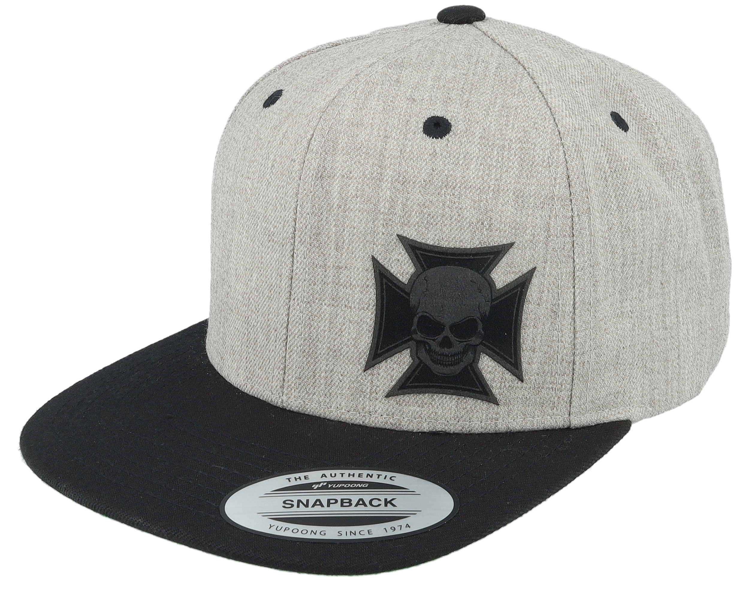 Maltese Cross Skull Patch Heater Grey/Black | Hatstoreworld.com