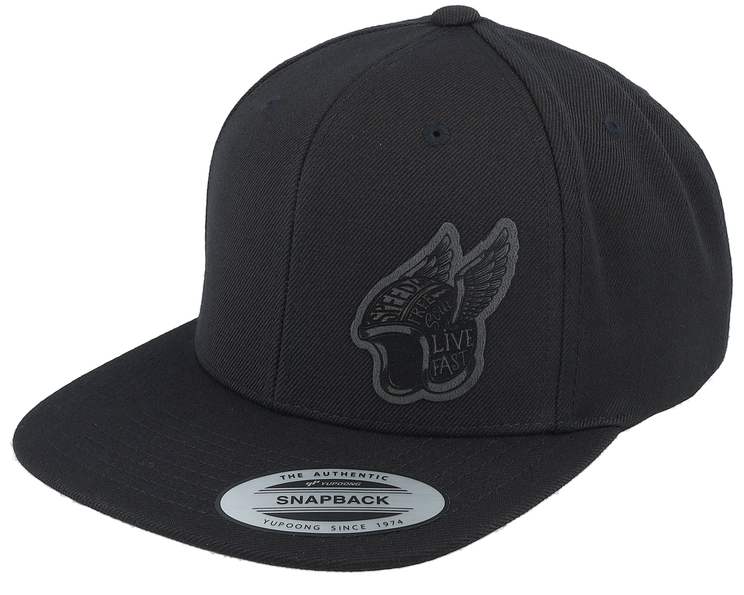 Live Fast Helmet Black Patch Black Snapback | Hatstoreworld.com