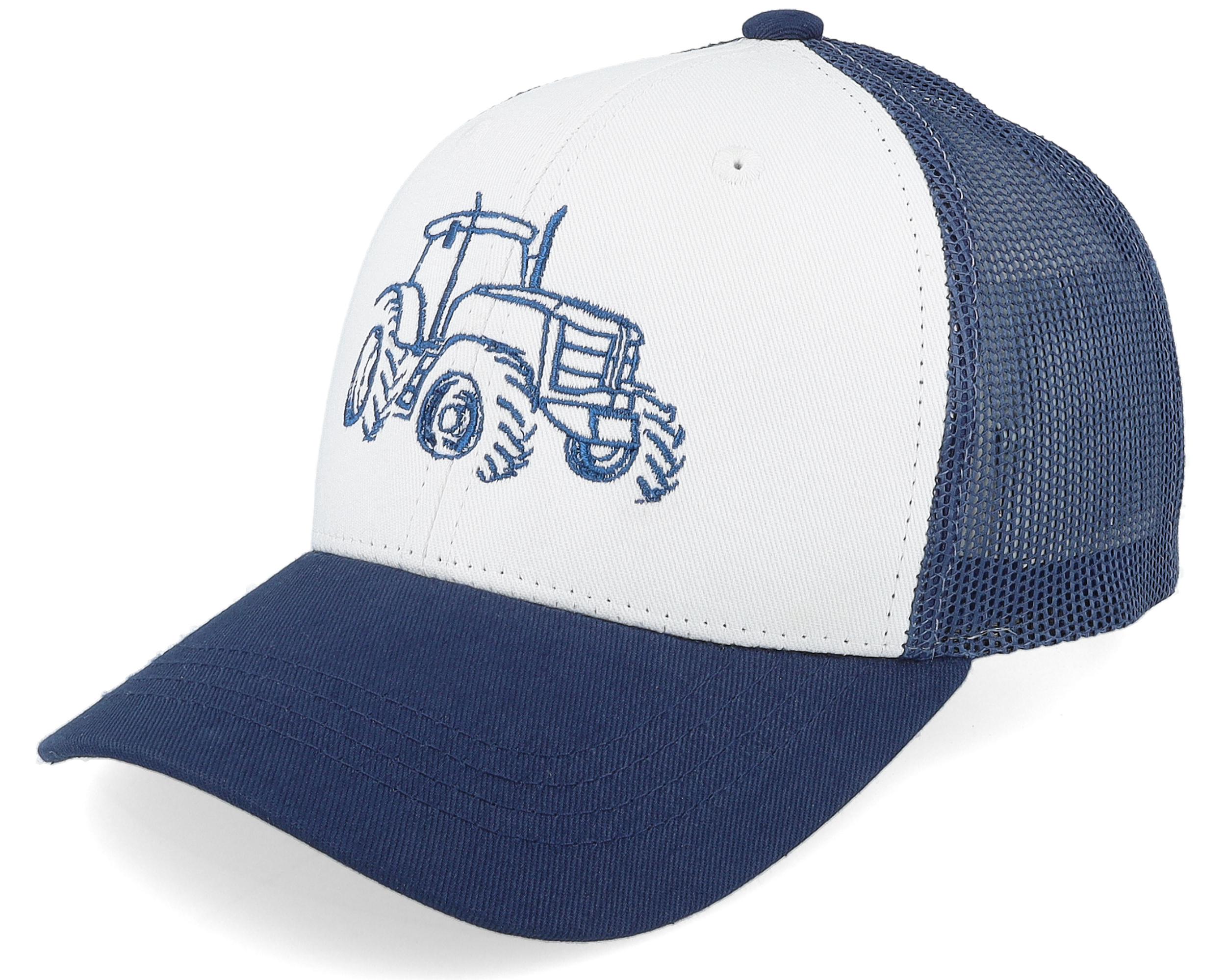 Kids Tractor Outline White/Navy Trucker - Kiddo Cap Cap | Hatstoreworld.com