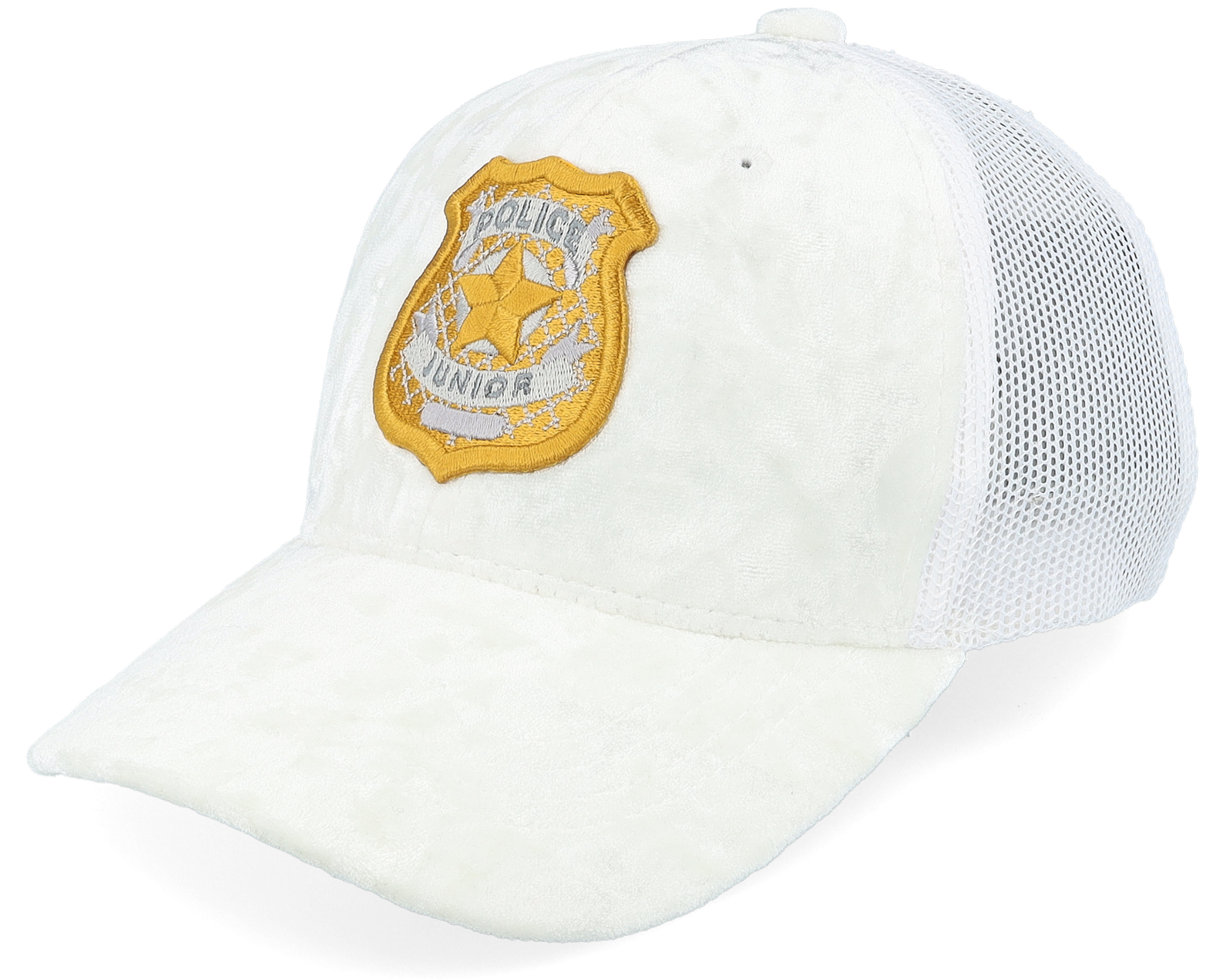 Kids 3d Police Badge Junior Velvet White Trucker | Hatstoreworld.com