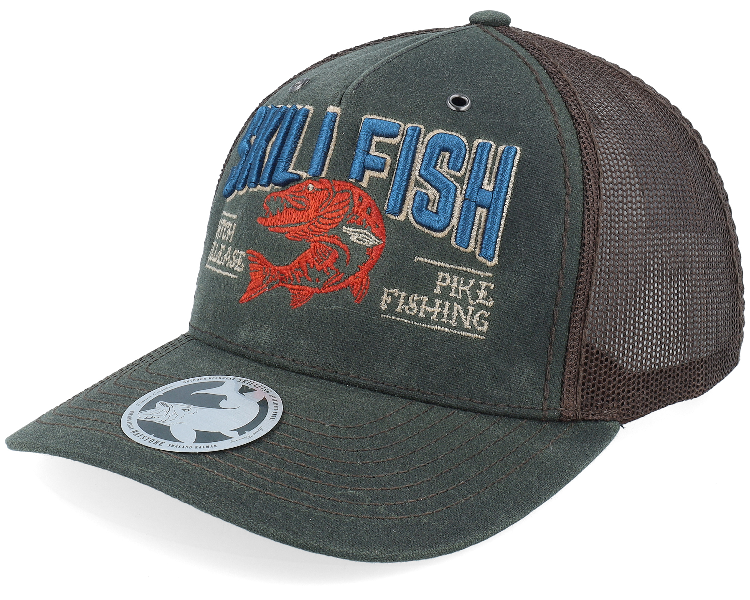 Pike C&r Logo 3d 112wh Split Dark Olive/Coffee A-Frame Trucker | Hatstoreworld.com