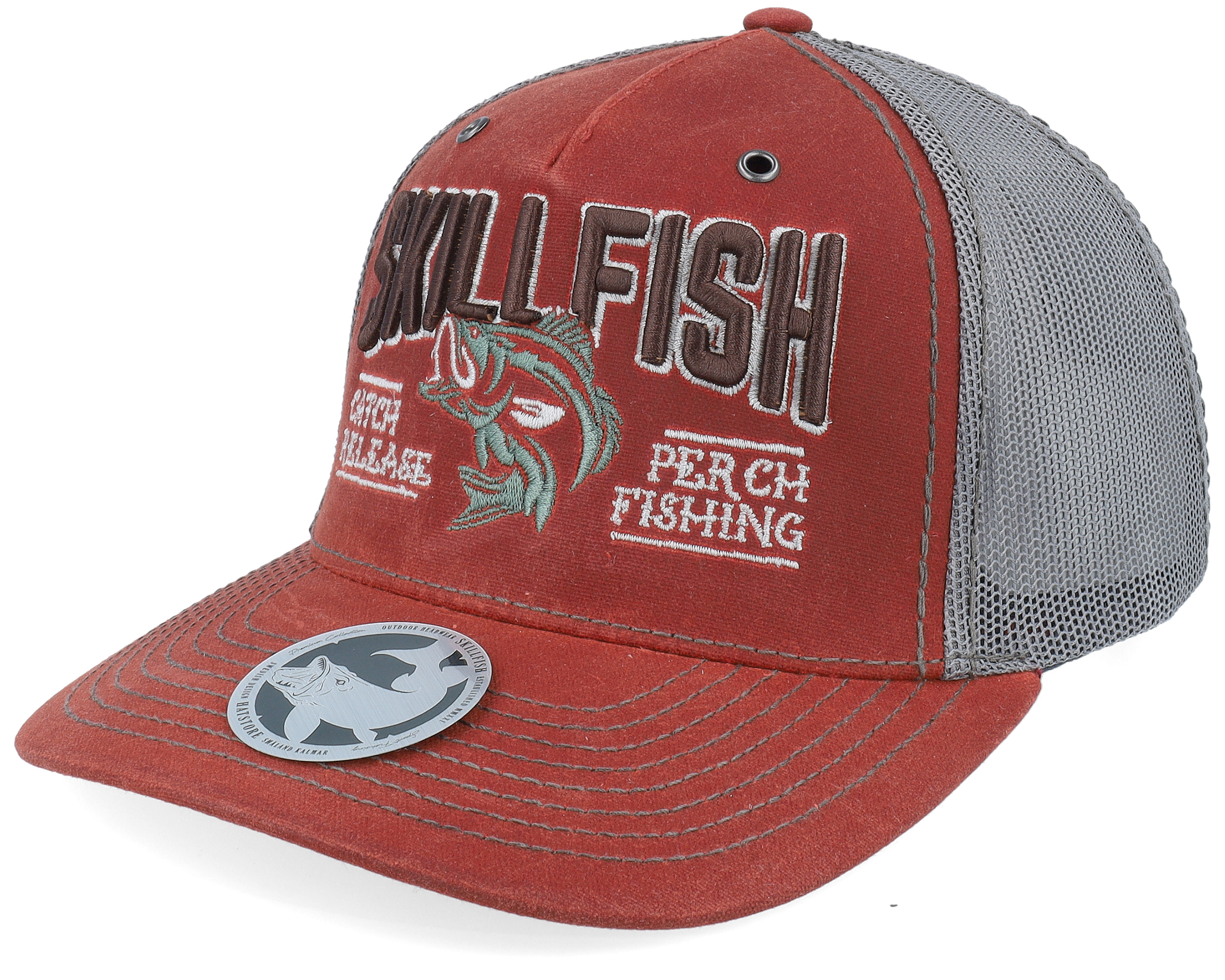 Perch C&r Logo 3d 112wh Split Burnt Red/Charcoal A-Frame Trucker | Hatstoreworld.com