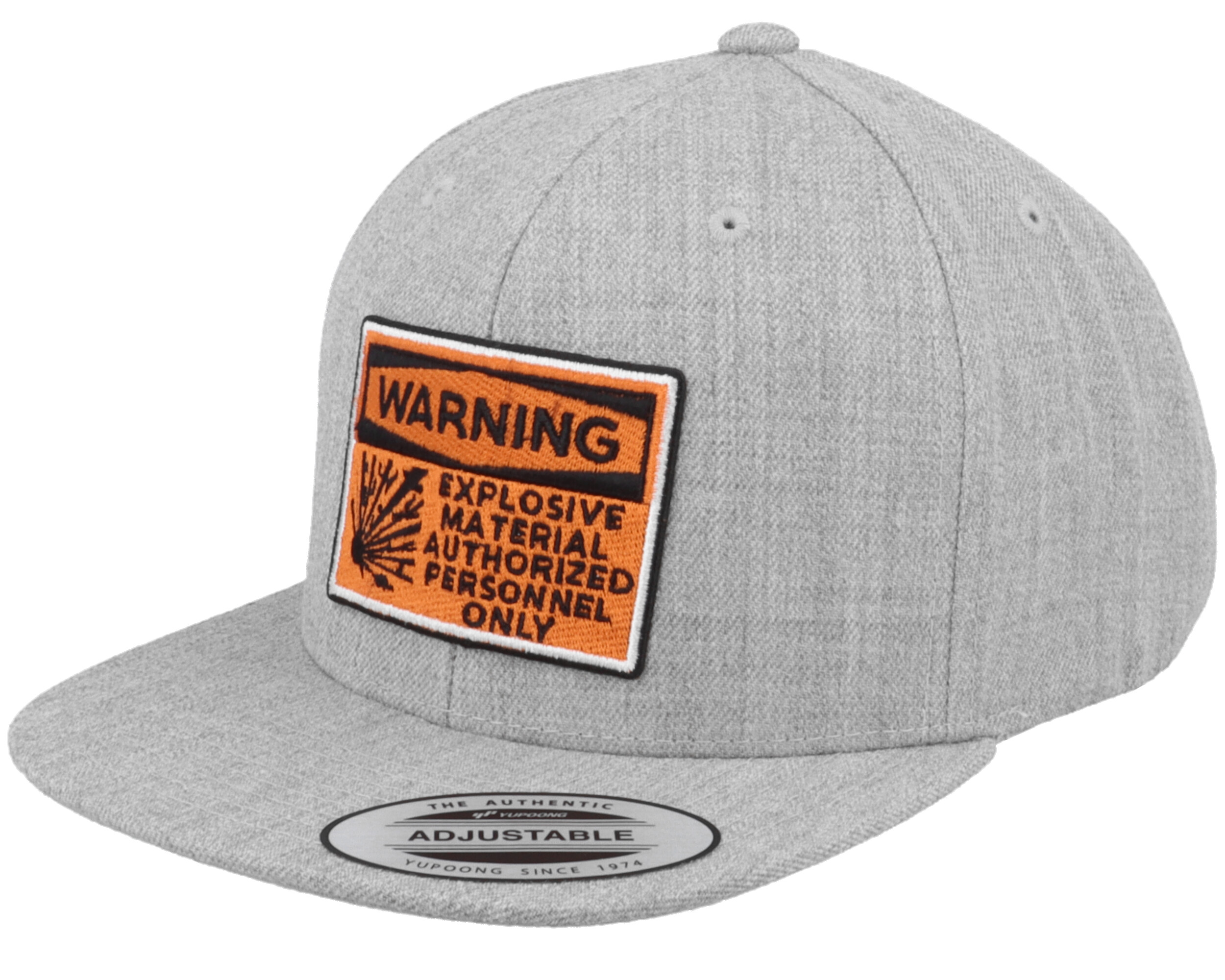 Kids Warning Explosive Material Grey Snapback | Hatstoreworld.com