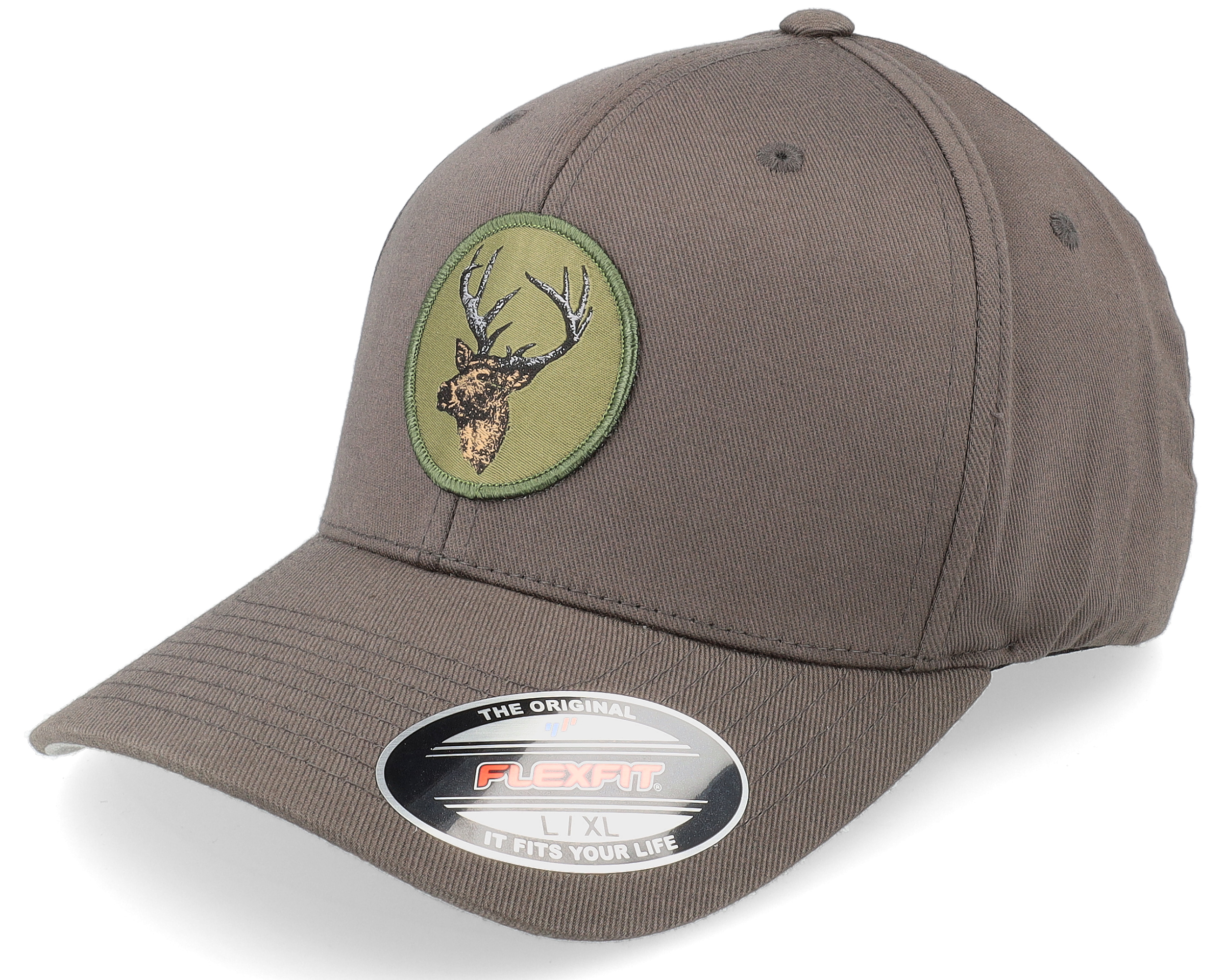Woven Deer Circle Patch Dark Grey Flexfit | Hatstoreworld.com