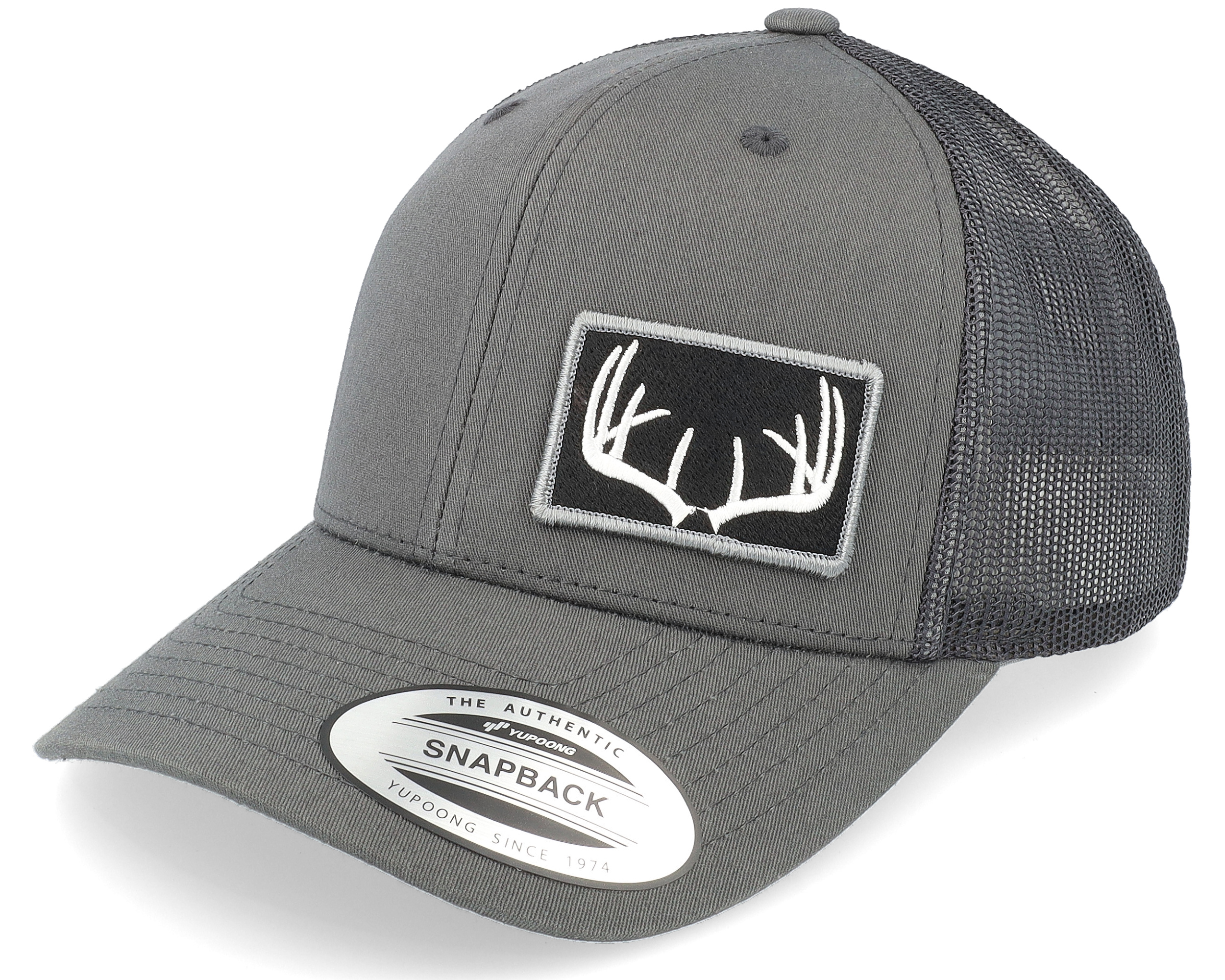 Black Antlers Patch Side Retro Charcoal Trucker - Hunter Cap ...