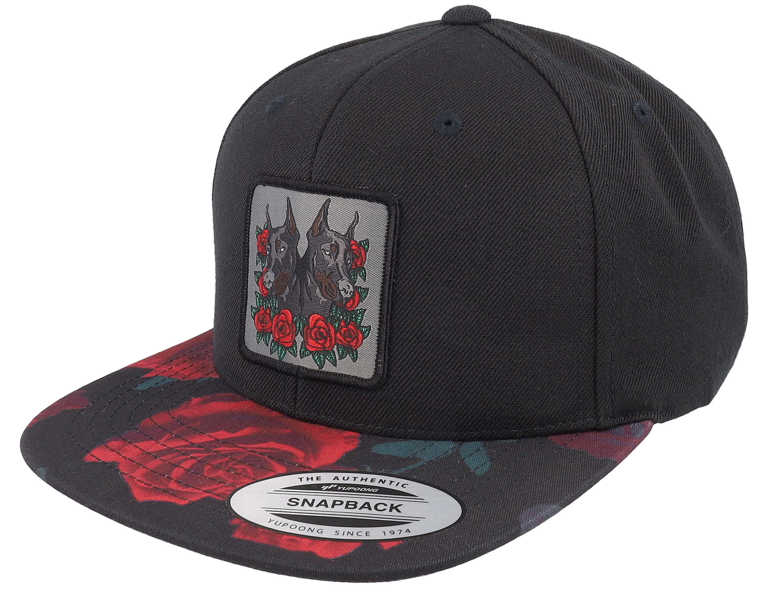 Dobermann & Roses Black/Red Snapback - Iconic | Hatstoreworld.com