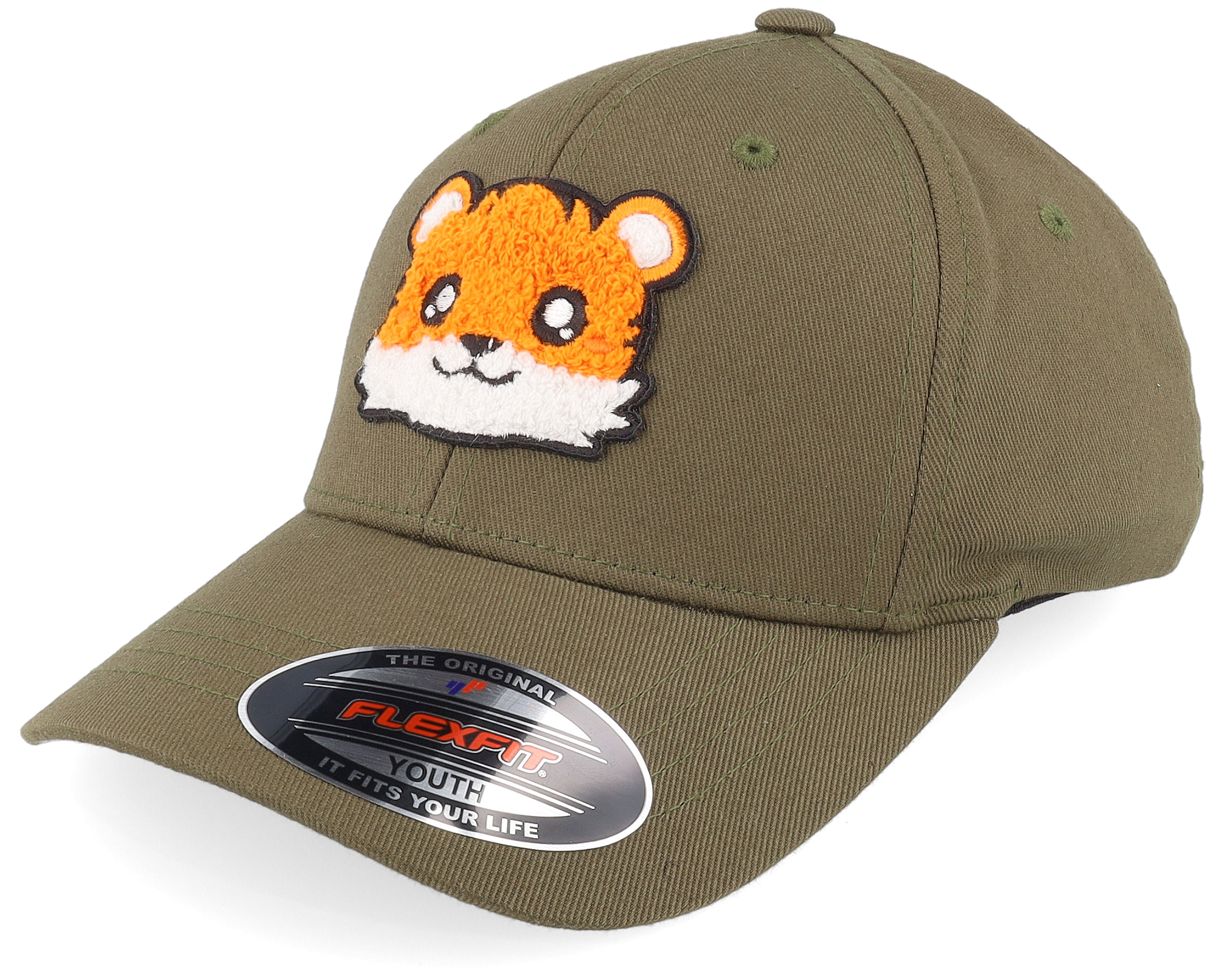 Kids Cute Tiger Chenille Olive Flexfit | Hatstoreworld.com