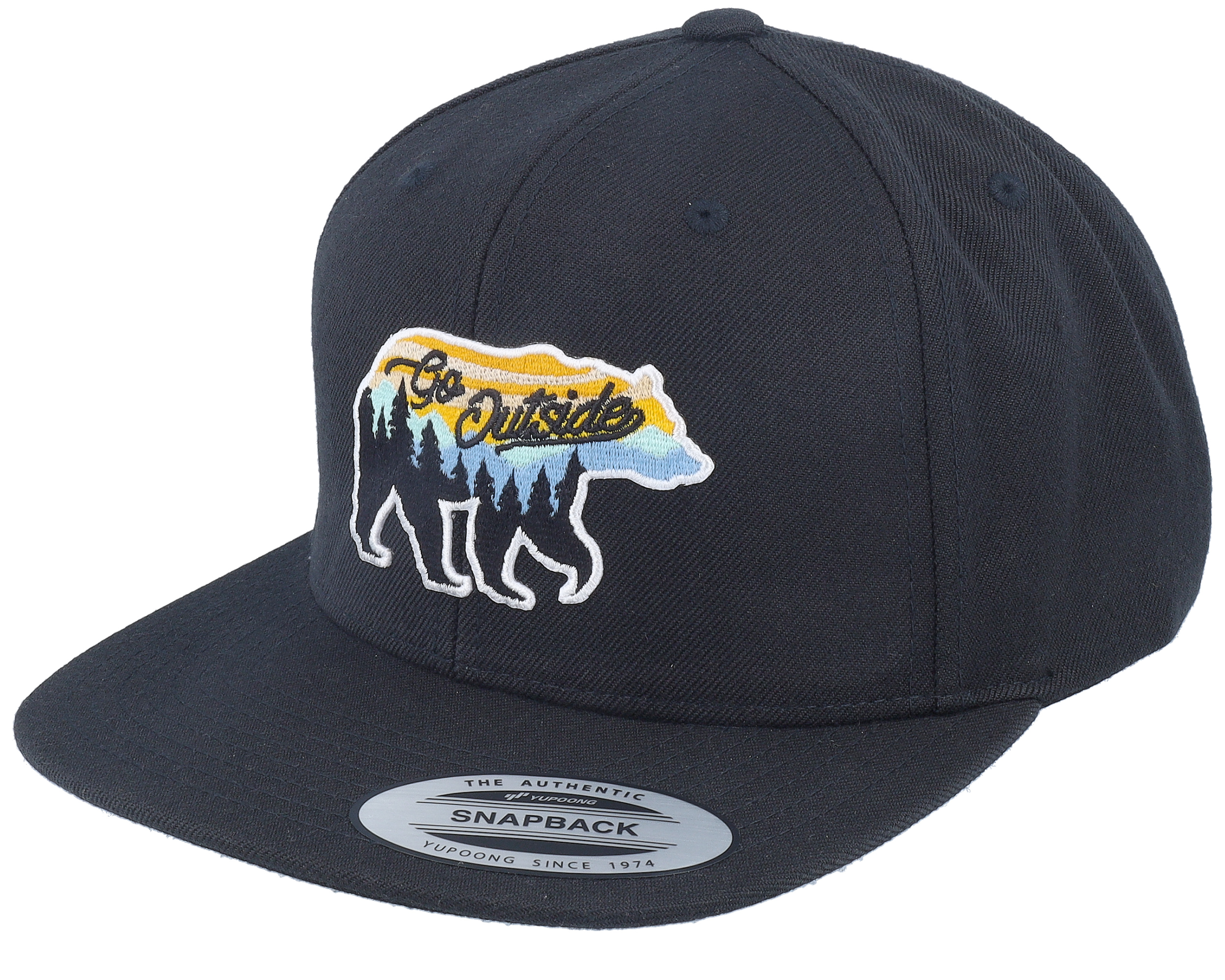 Go Outside Bear Black Snapback | Hatstoreworld.com