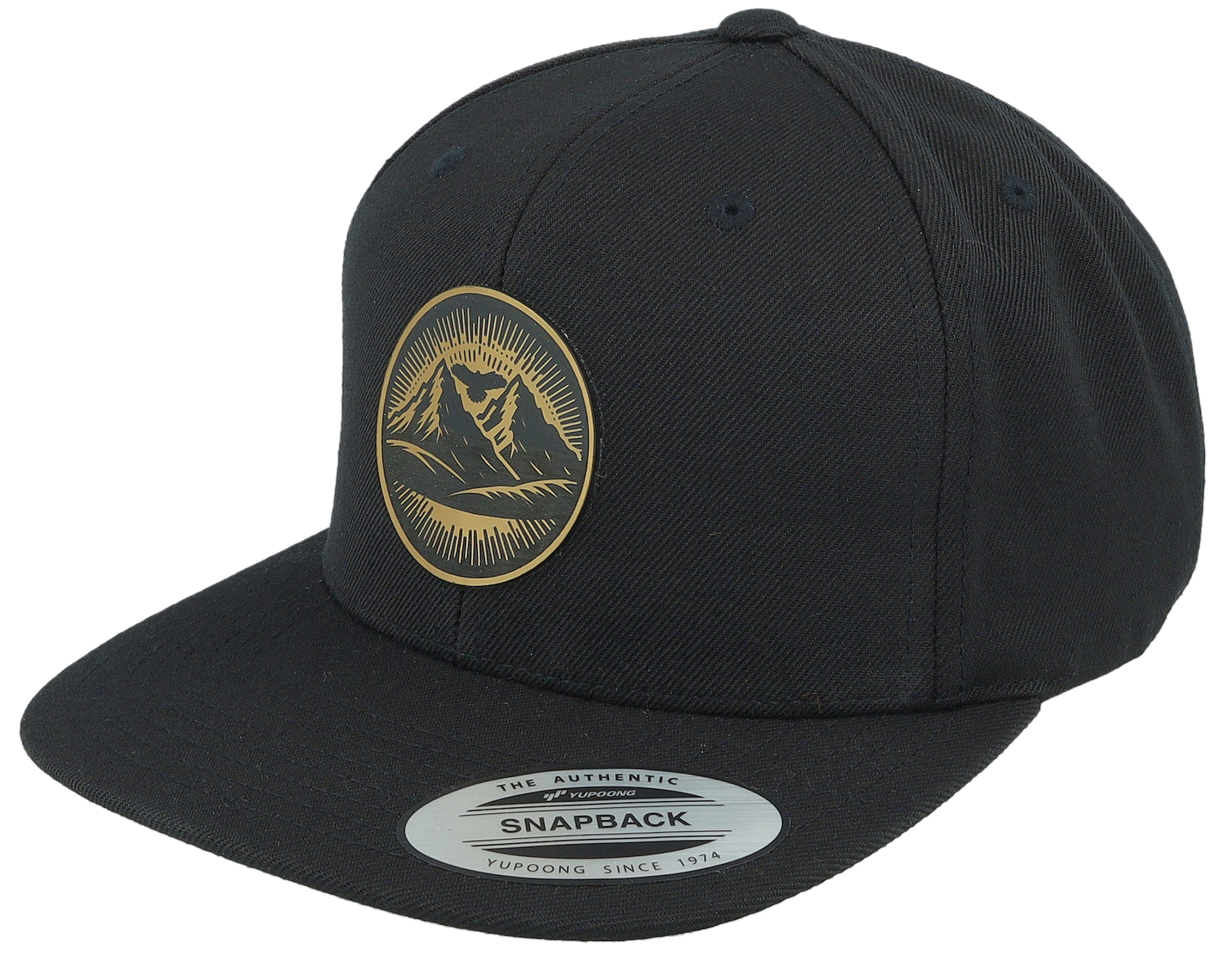 Mountain & Eagle Engraved Gold Black Snapback | Hatstoreworld.com