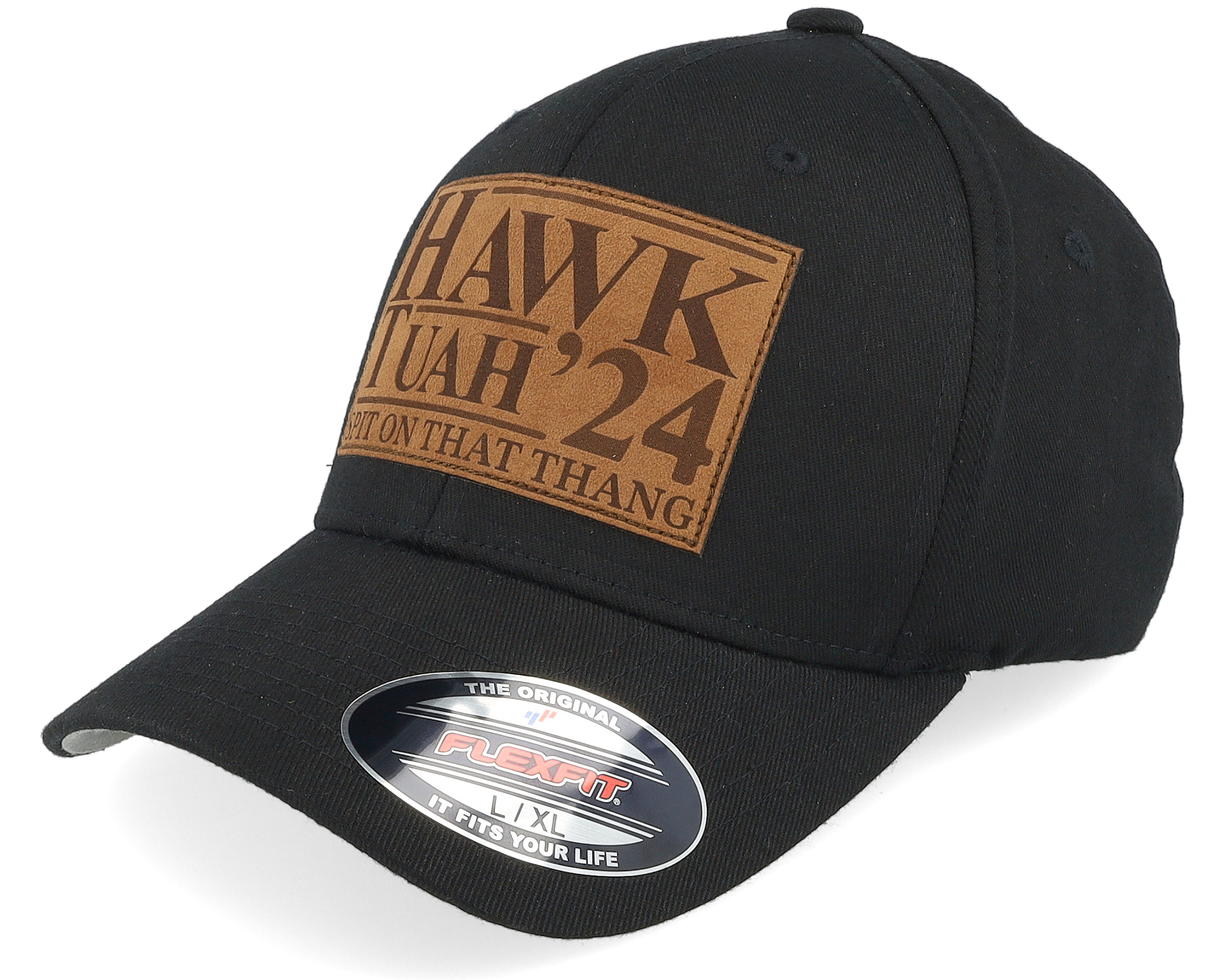 Hawk Tuah Big Brown Patch Black Flexfit - Scenes キャップ、 | Hatstore.com