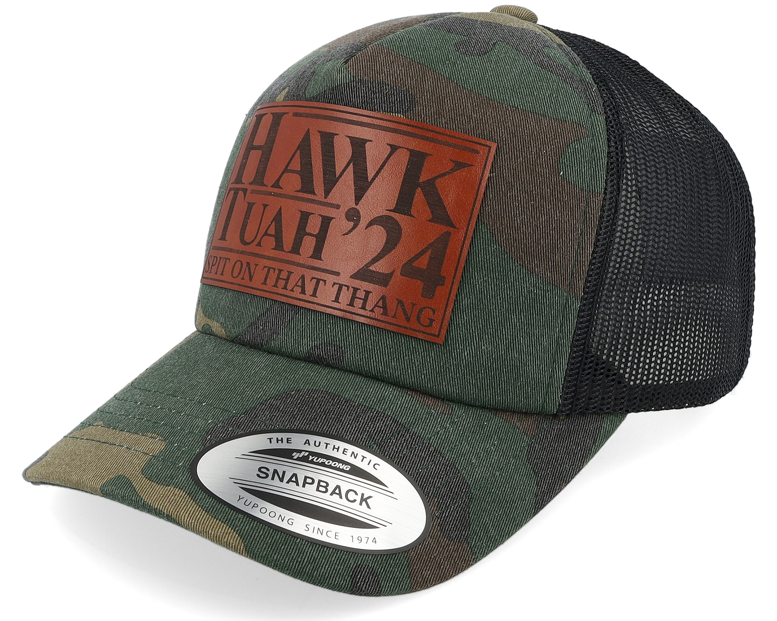 Hawk Tuah Big Brown Patch Wood Camo/Black Trucker - Scenes หมวก ...