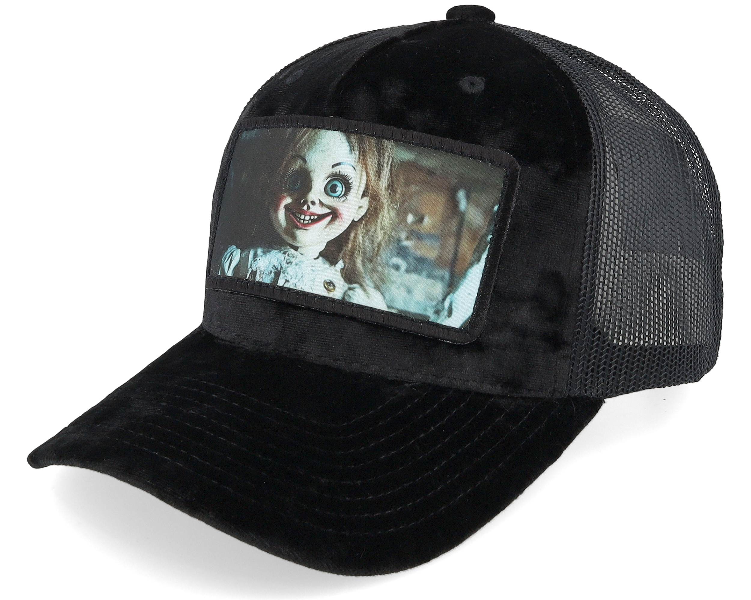 Scara Doll Velvet Black/Black A-frame Trucker | Hatstoreworld.com