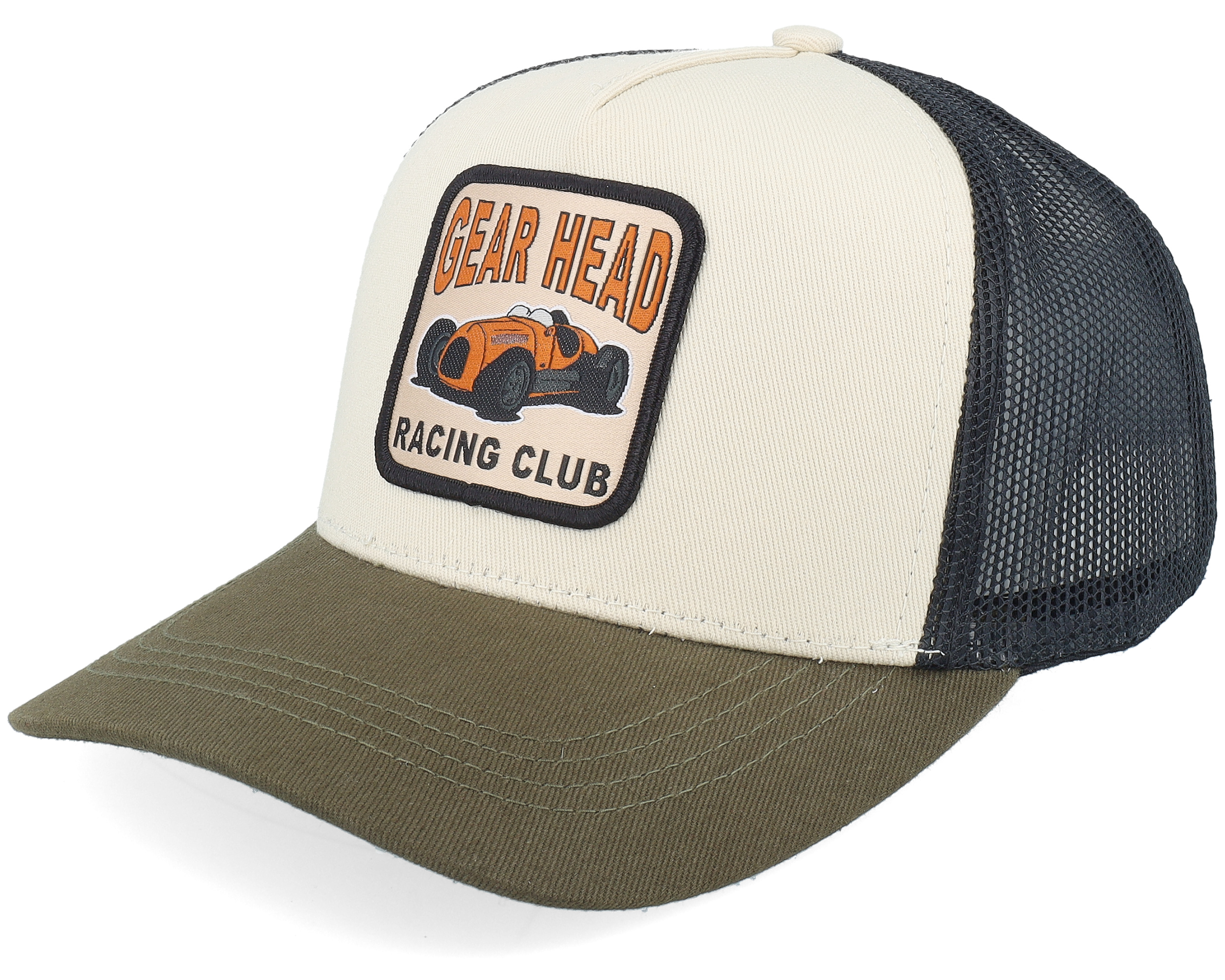 Kids Gear Head Racing Club Ivory/Black/Dark Mash A-Frame Trucker | Hatstoreworld.com