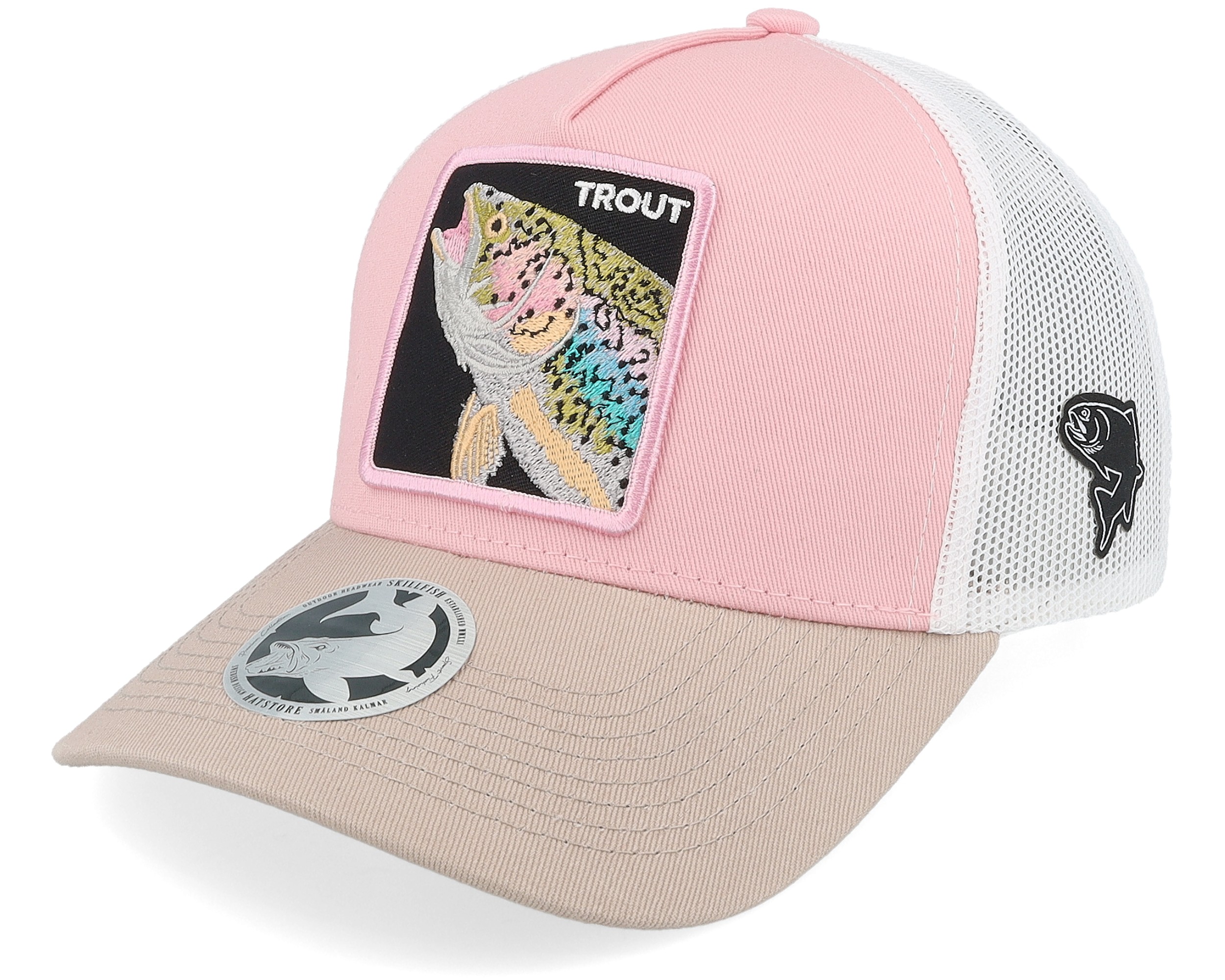 Rainbow Trout Box Light Pink/White/Grey A-frame Trucker | Hatstoreworld.com