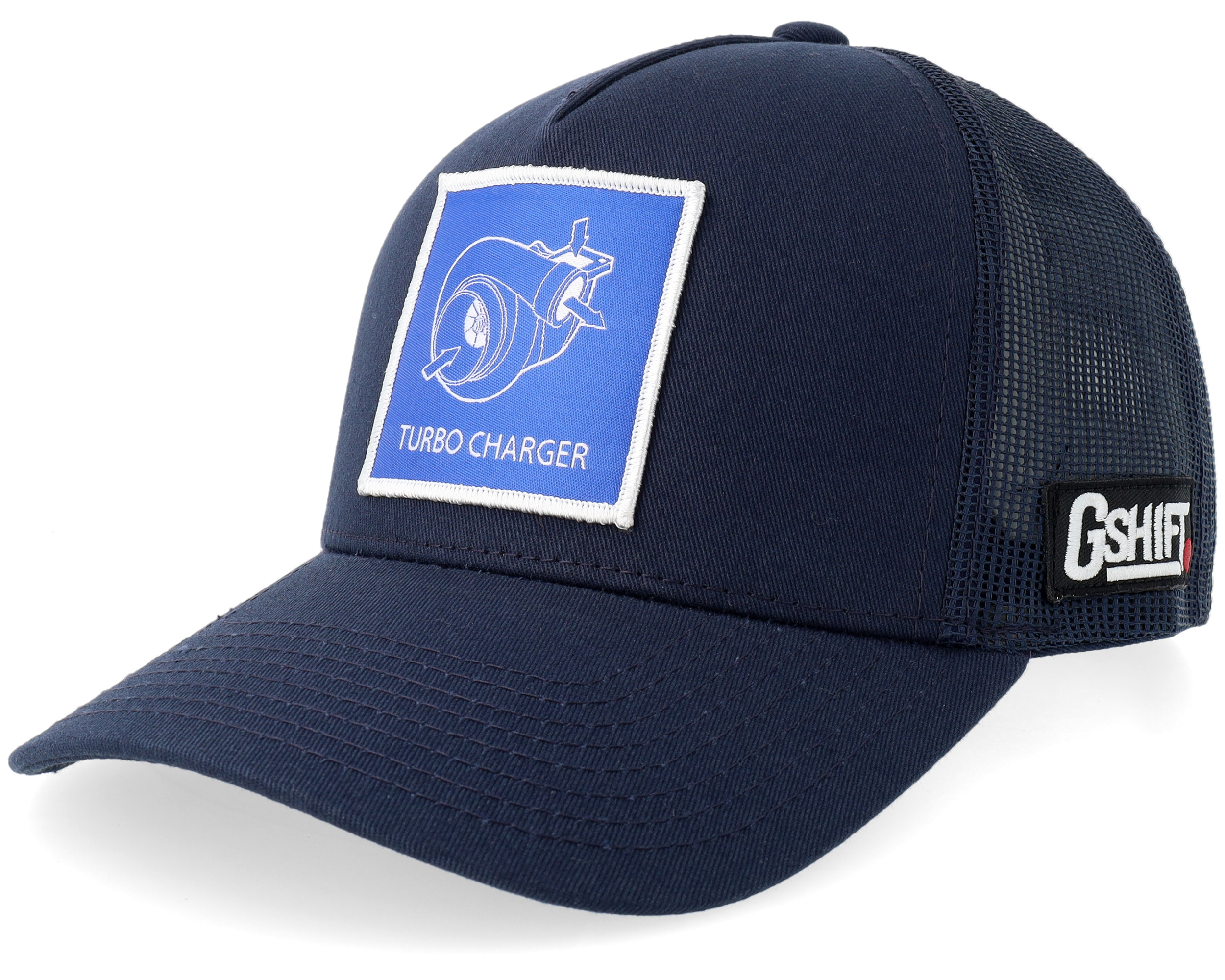 Turbo Charger Blueprint Patch Navy A-frame Trucker | Hatstoreworld.com