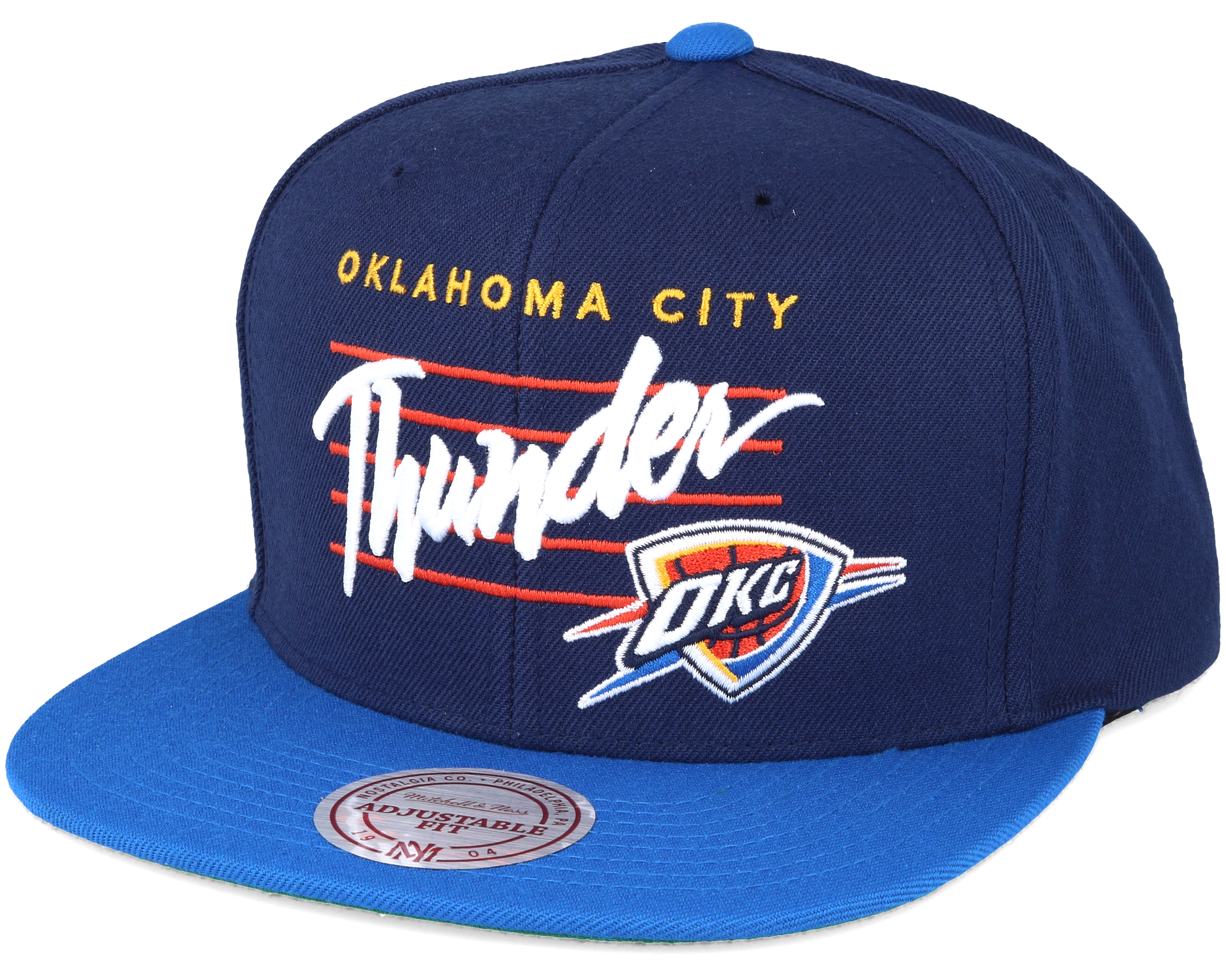 Oklahoma City Thunder Cursive Script Logo Navy Snapback - Mitchell ...